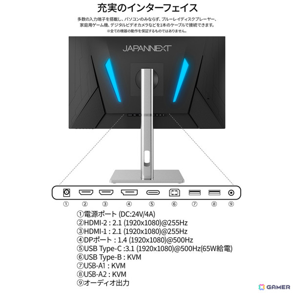 Japannext、500hzの超高速リフレッシュレートと応答速度1ms(mprt)に対応した24 5インチゲーミングモニターを発売! Gamer
