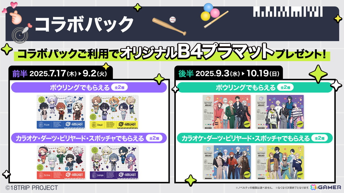「18TRIP」と「ROUND1」のコラボキャンペーンが7月17日より開催！描き下ろしイラストを使用したノベルティやコラボ限定プライズなどが登場 | Gamer
